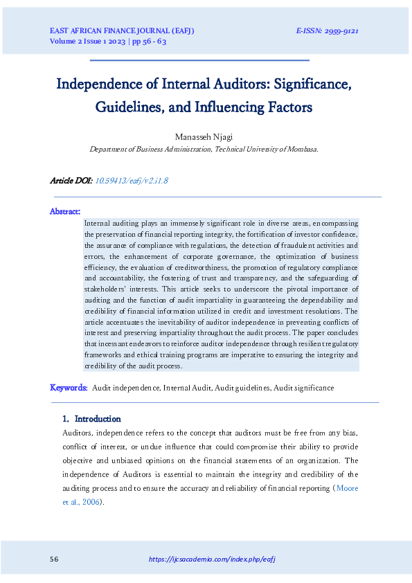 (PDF) Independence of Internal Auditors: Significance, Guidelines, and ...