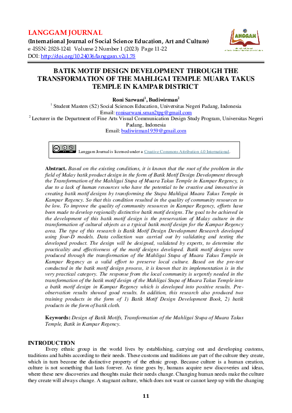 (PDF) The Batik Motif Design Development Through the Transformation of ...
