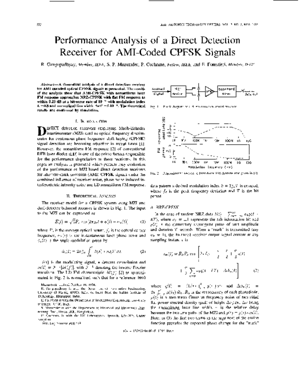 (PDF) Performance analysis of a direct detection receiver for AMI-coded CPFSK signals | Peter ...