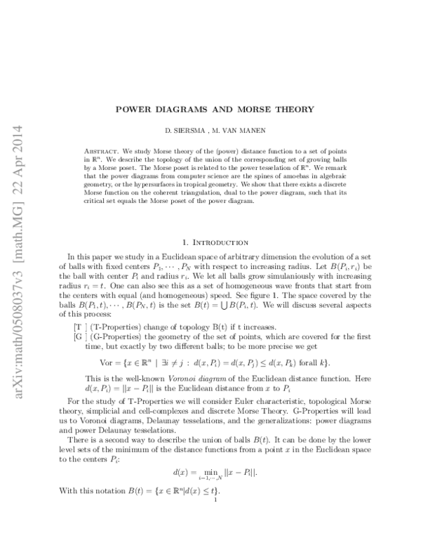 (PDF) Power diagrams and Morse Theory