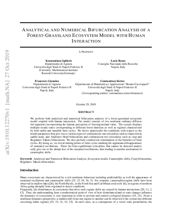 (PDF) Analytical and numerical bifurcation analysis of a forest ...
