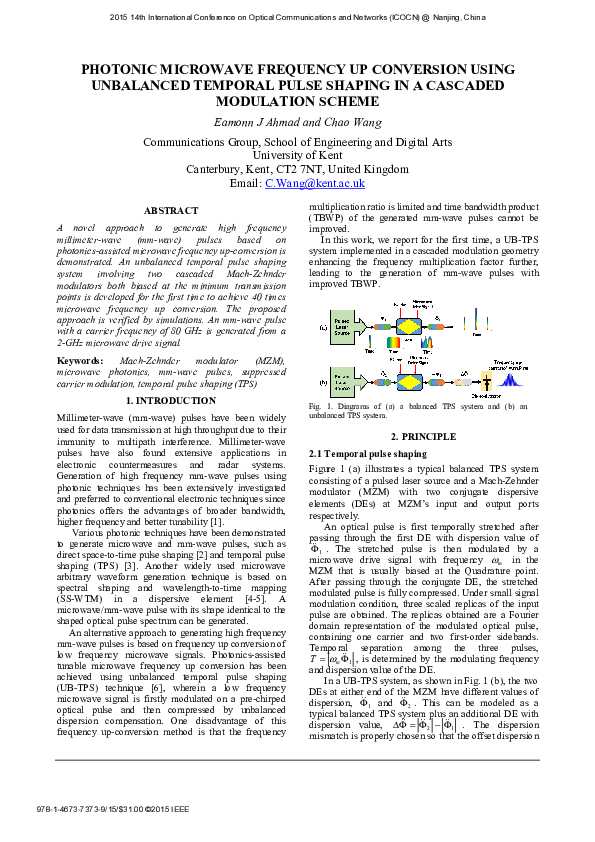 (PDF) Photonic microwave frequency up conversion using unbalanced temporal pulse shaping in a ...