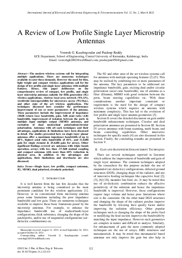(PDF) A Review of Low Profile Single Layer Microstrip Antennas
