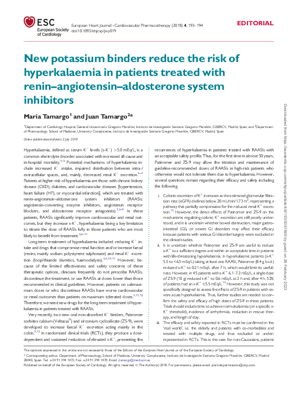 (PDF) New potassium binders reduce the risk of hyperkalaemia in ...