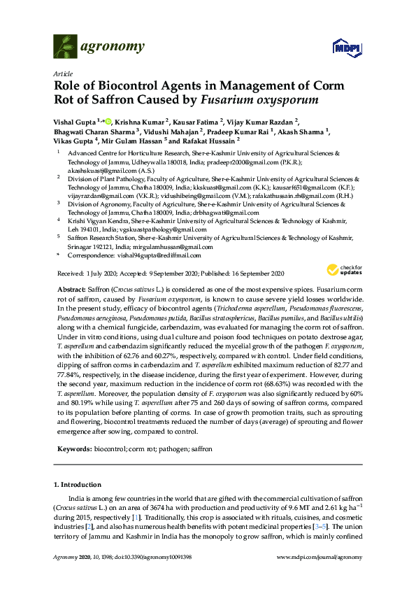 (PDF) Role of Biocontrol Agents in Management of Corm Rot of Saffron ...