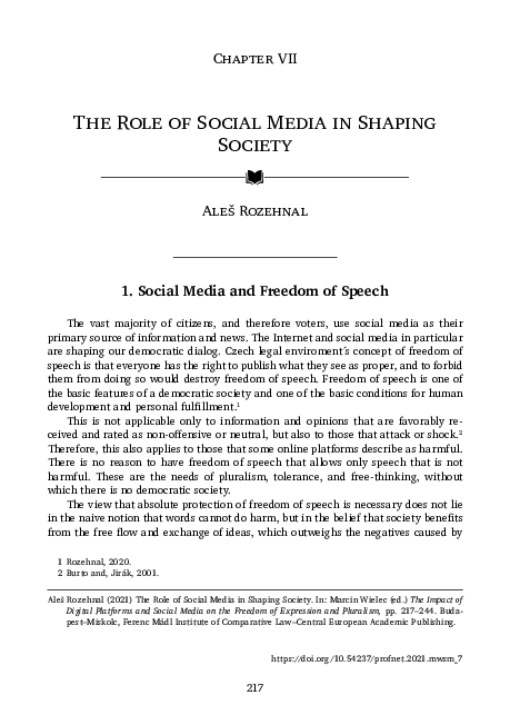 (PDF) The Role of Social Media in Shaping Society