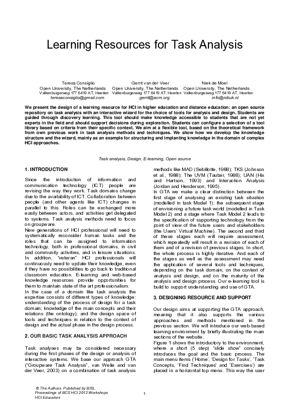 (PDF) Learning Resources for Task Analysis