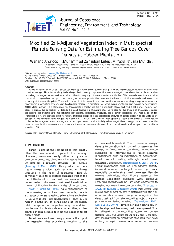 (PDF) Modified Soil-Adjusted Vegetation Index In Multispectral Remote ...