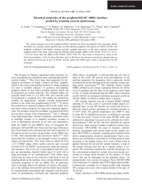(PDF) Electrical properties of the graphene/4H-SiC(0001) interface probed by scanning current ...