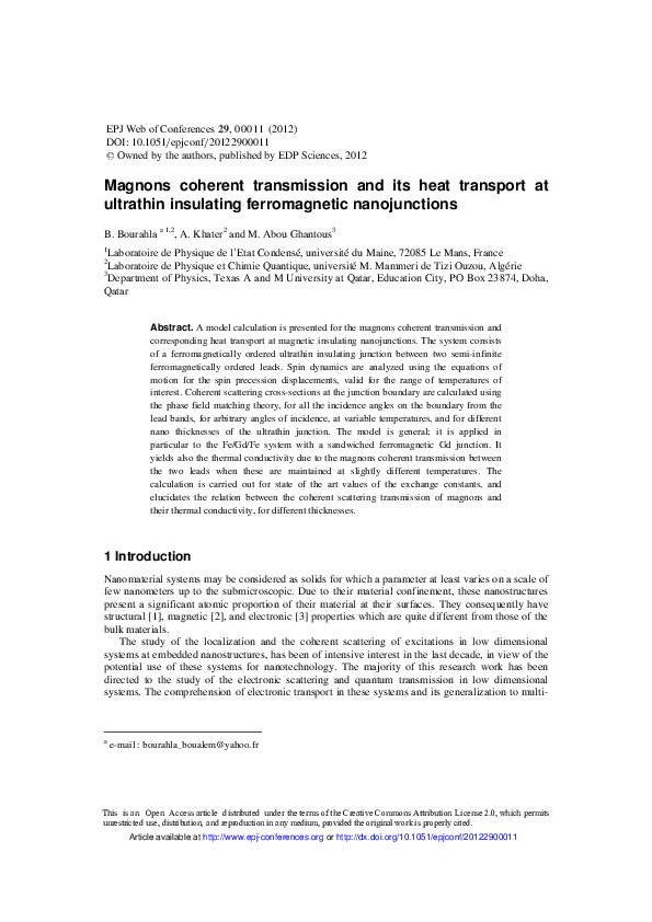 (PDF) Magnons coherent transmission and its heat transport at ultrathin ...