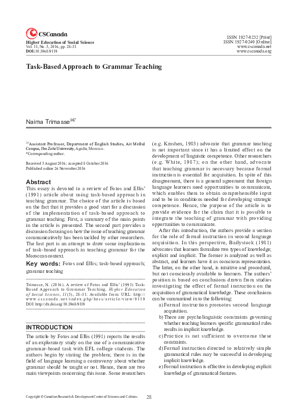 (PDF) Task-Based Approach to Grammar Teaching