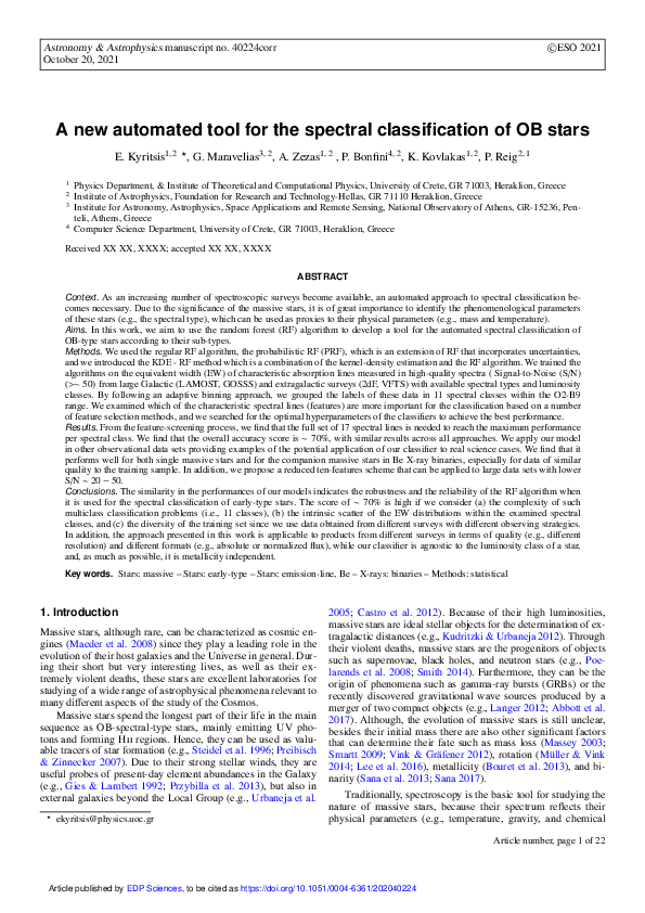 (PDF) Automated RF Tool for OB Star Classification
