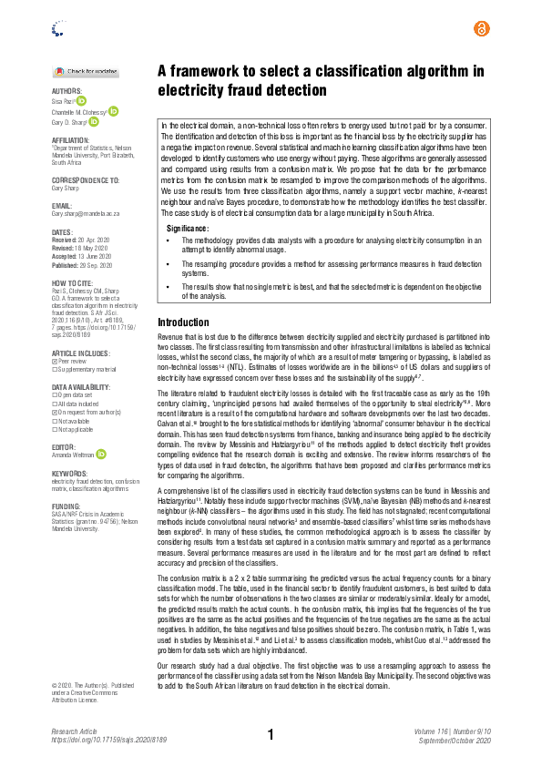 Pdf A Framework To Select A Classification Algorithm In Electricity
