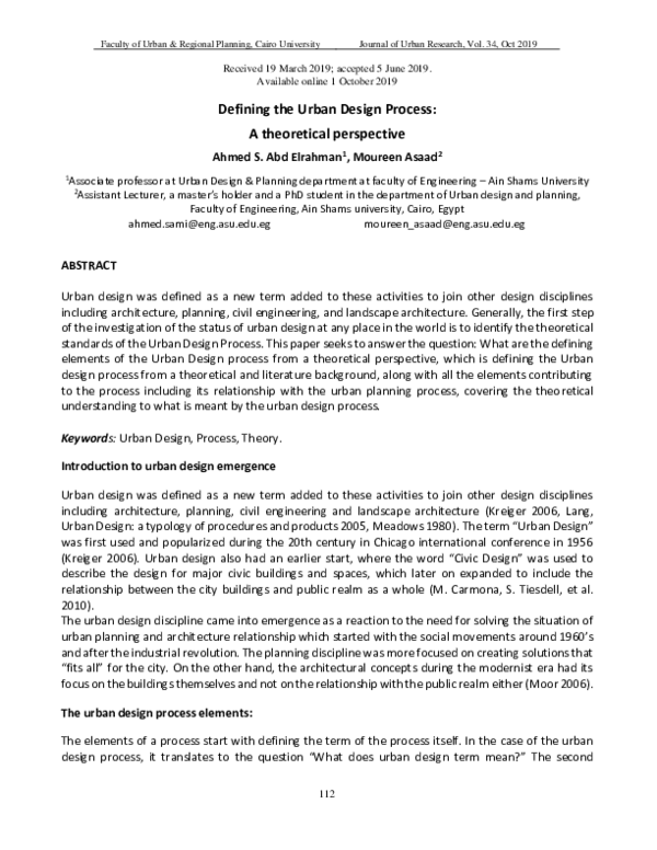 (PDF) Defining the Urban Design Process: A theoretical perspective