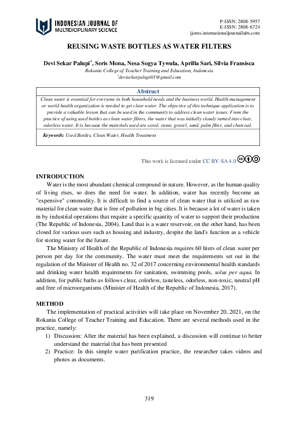 (PDF) Reusing Waste Bottles as Water Filters