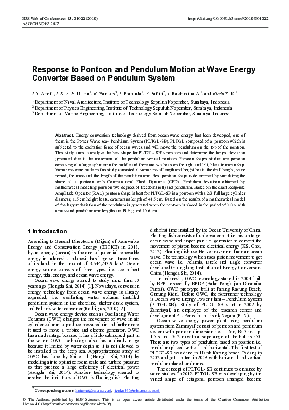 (PDF) Response to Pontoon and Pendulum Motion at Wave Energy Converter ...