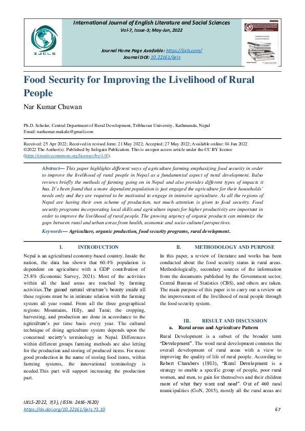(PDF) Food Security for Improving the Livelihood of Rural People