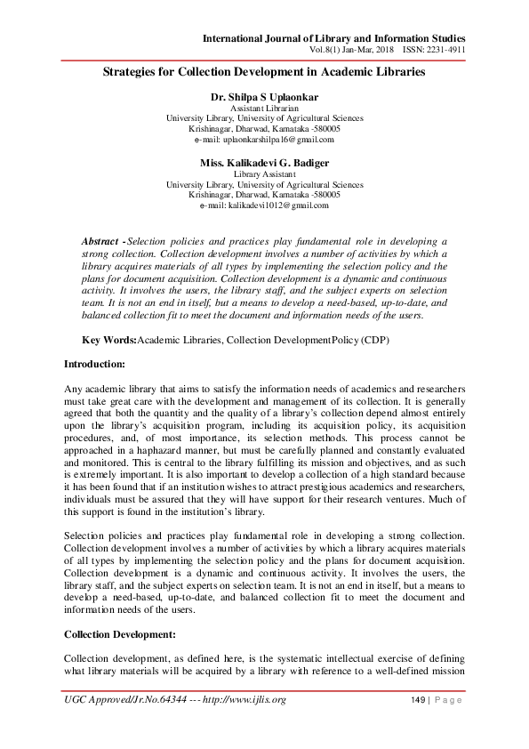(PDF) Strategies for Collection Development in Academic Libraries
