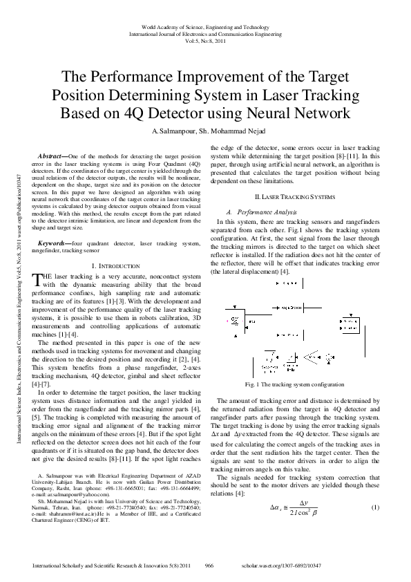 (PDF) The Performance Improvement of the Target Position Determining System in Laser Tracking ...