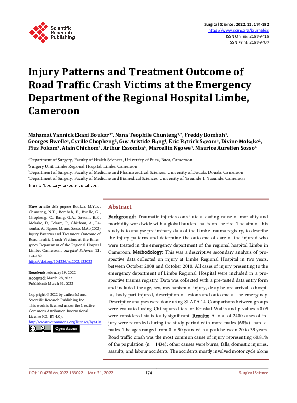 (PDF) Injury Patterns and Treatment Outcome of Road Traffic Crash ...