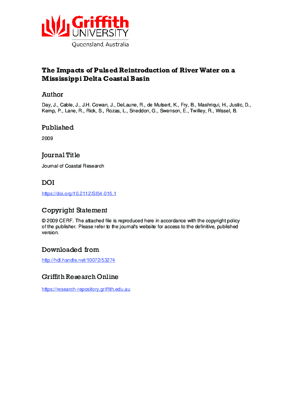 (PDF) The Impacts of Pulsed Reintroduction of River Water on a ...