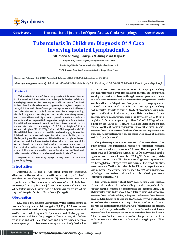 (PDF) Tuberculosis In Children: Diagnosis Of A Case Involving Isolated Lymphadenitis | Ibrahima ...