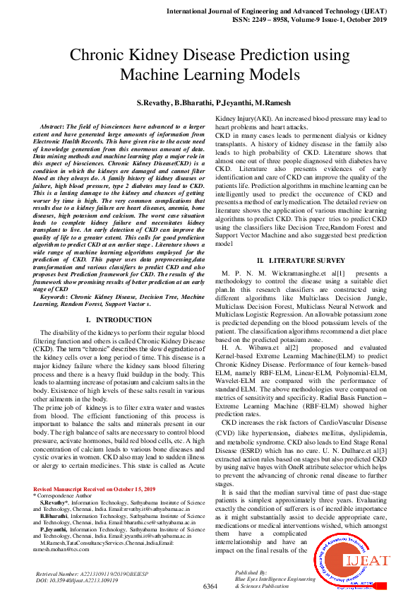 (PDF) Chronic Kidney Disease Prediction using Machine Learning Models