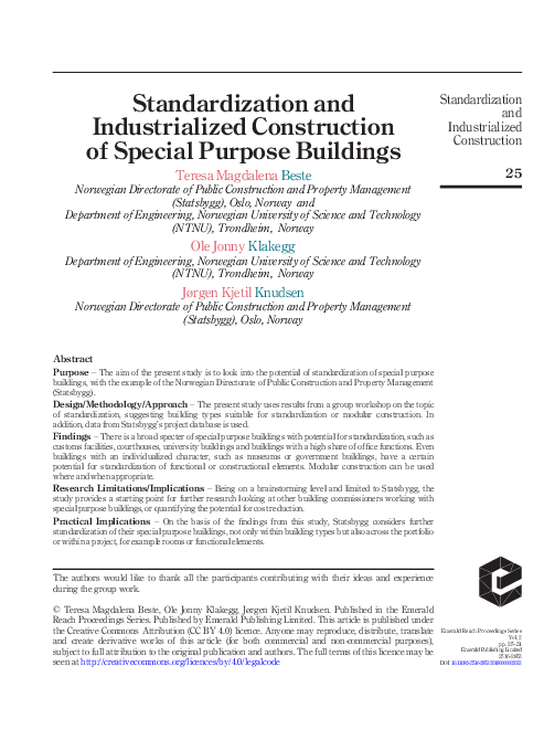 (PDF) Standardization and Industrialized Construction of Special ...