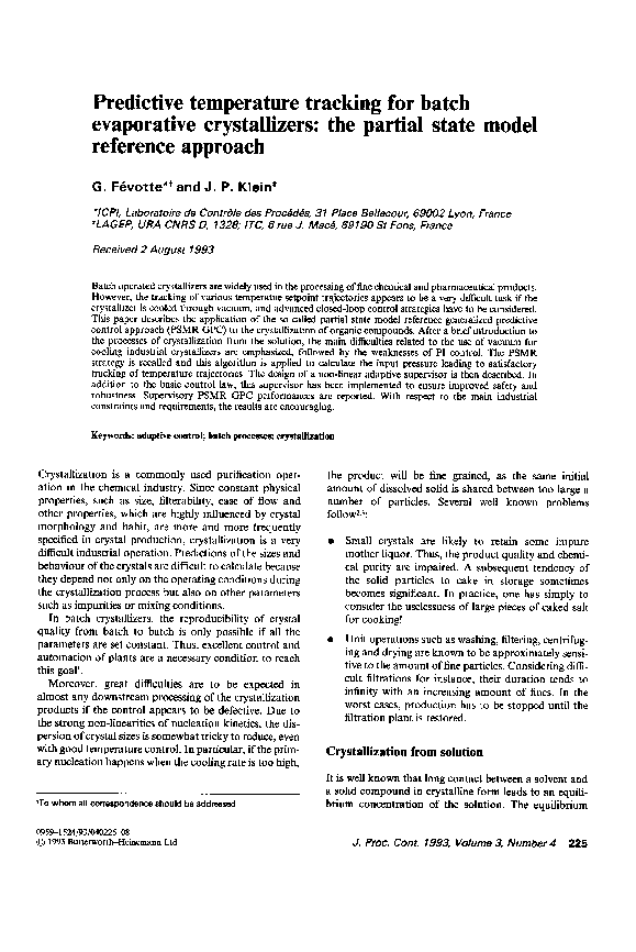 (PDF) Predictive temperature tracking for batch evaporative ...