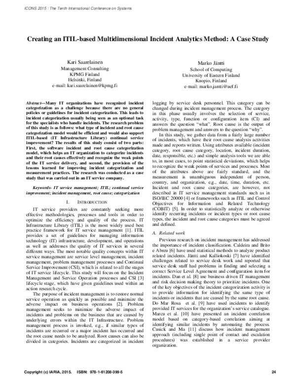 (PDF) Creating an ITIL-based Multidimensional Incident Analytics Method: A Case Study