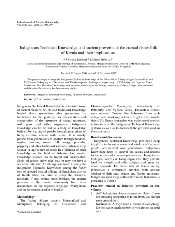 (PDF) Indigenous Technical Knowledge and ancient proverbs of the ...