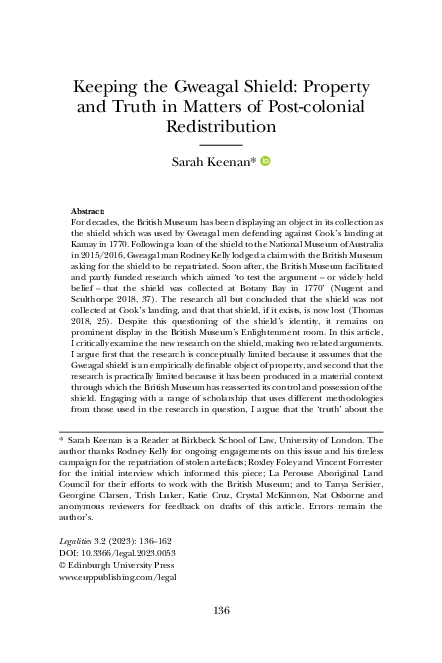 (PDF) Keeping the Gweagal Shield: Property and Truth in Matters of Post ...