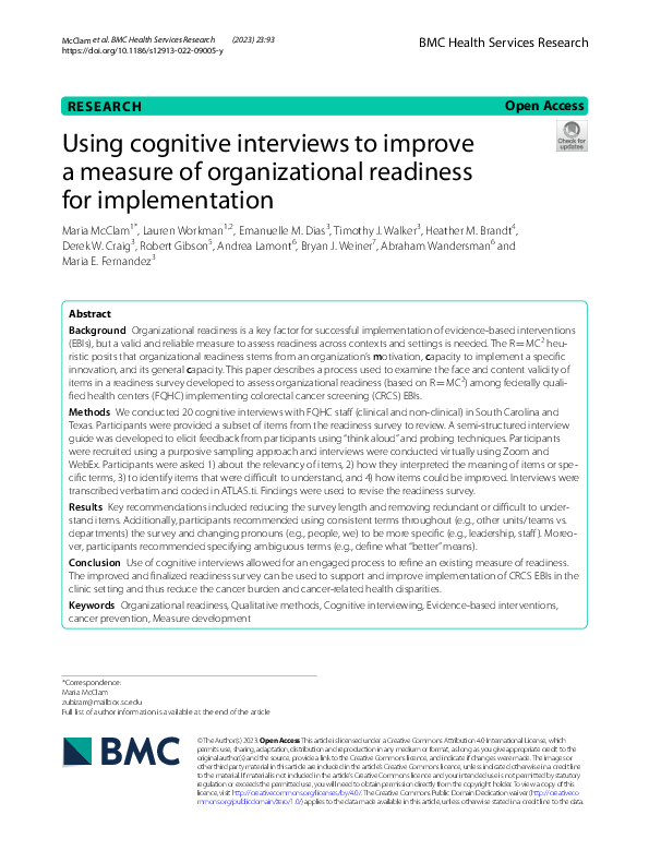 (PDF) Using cognitive interviews to improve a measure of organizational ...