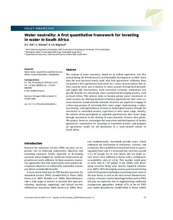(PDF) Water neutrality: A first quantitative framework for investing in ...