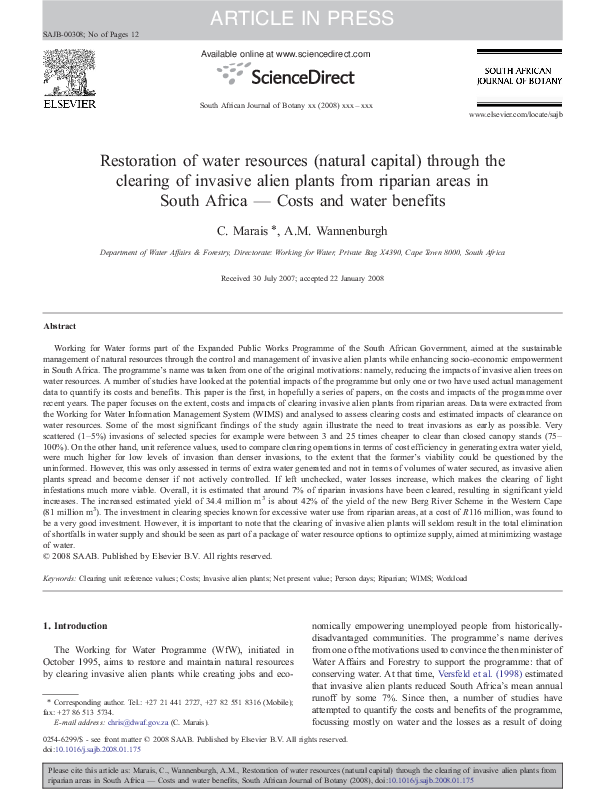 (PDF) Restoration of water resources (natural capital) through the ...