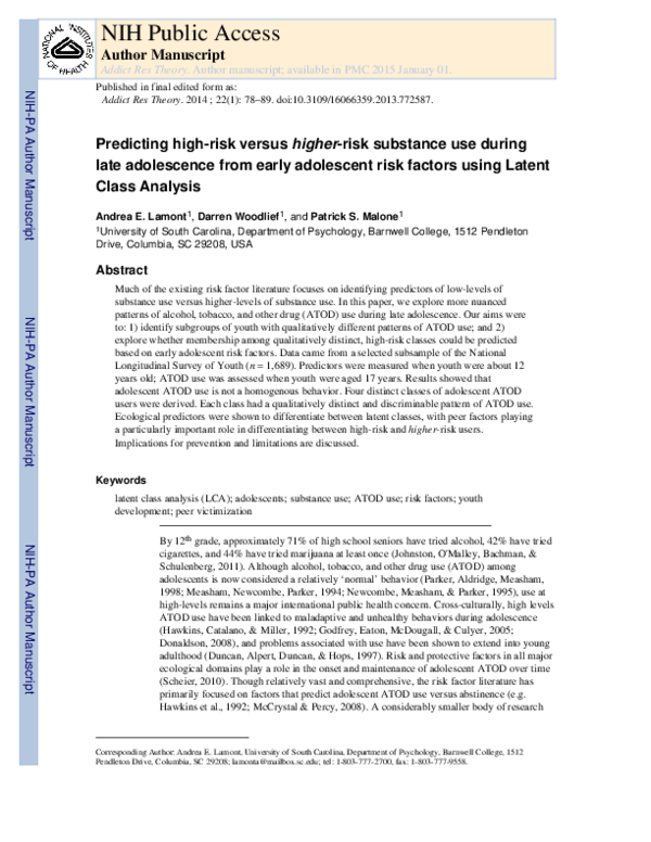 (PDF) Predicting high-riskversushigher-risk substance use during late ...