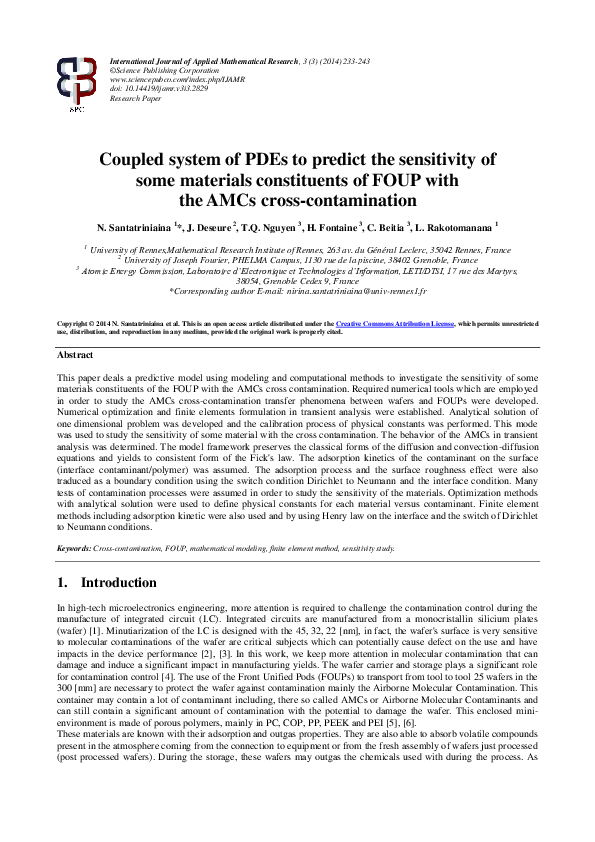 (PDF) Coupled system of PDEs to predict the sensitivity of some ...