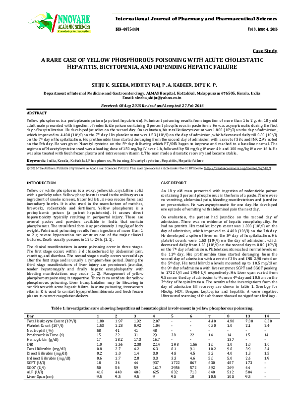 (PDF) A RARE CASE OF YELLOW PHOSPHOROUS POISONING WITH ACUTE ...