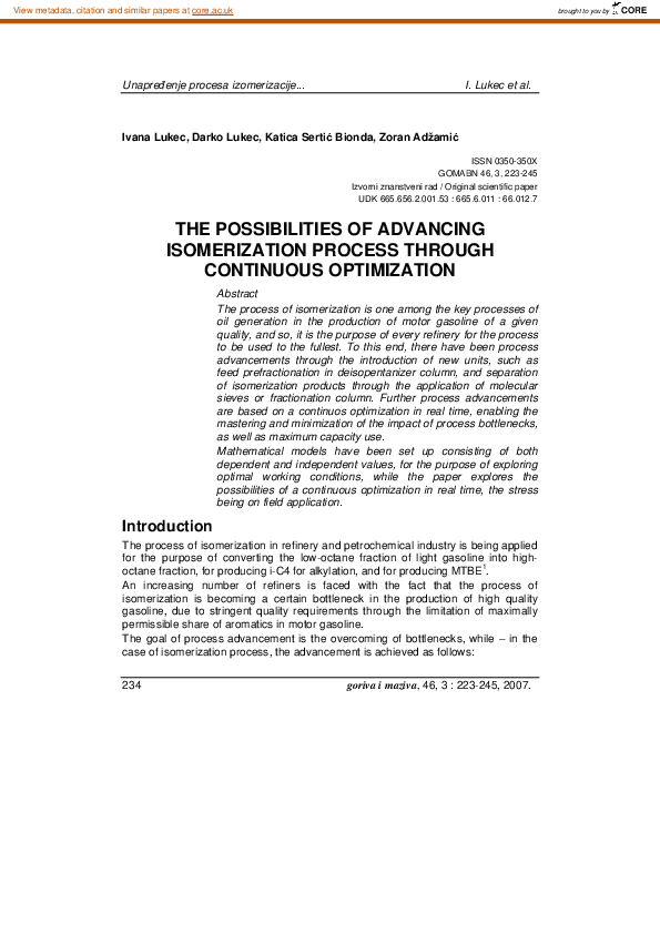 (PDF) The Possibilities of Advancing Isomerization Process Through Continuous Optimization ...