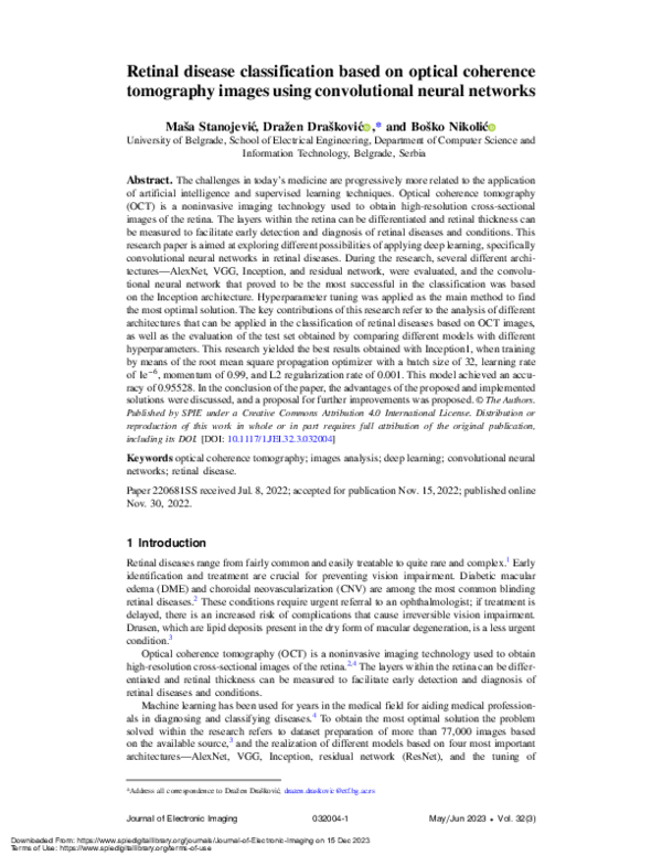 (PDF) Retinal disease classification based on optical coherence tomography images using ...