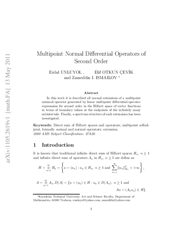 Pdf Multipoint Normal Differential Operators Of Second Order