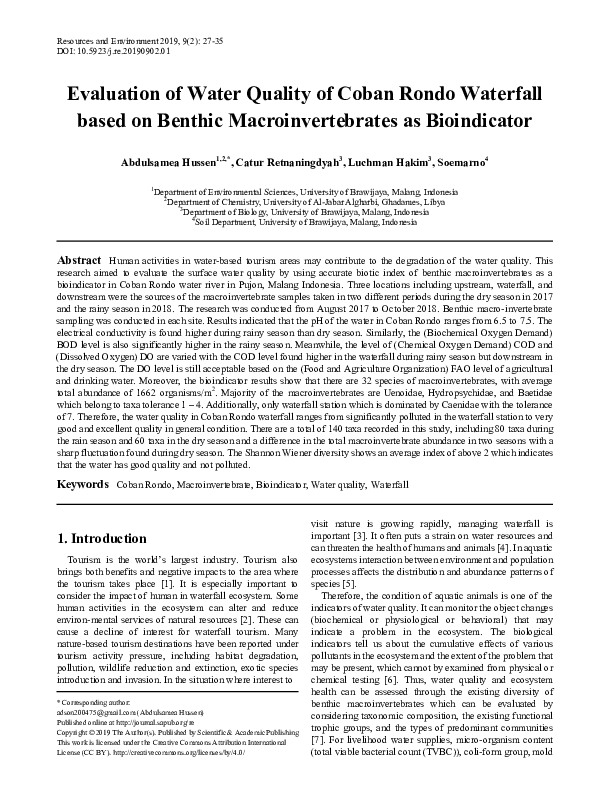 (PDF) Evaluation of Water Quality of Coban Rondo Waterfall based on ...