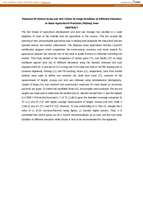 (PDF) Potential of Vetiver Grass and Kim Chiam as Slope Stabilizer at ...