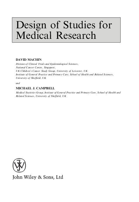 (PDF) Design of Studies for Medical Research