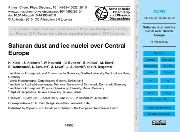 (PDF) Saharan dust and ice nuclei over Central Europe