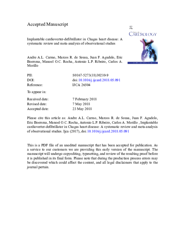 (PDF) Implantable cardioverter-defibrillator in Chagas heart disease: A ...