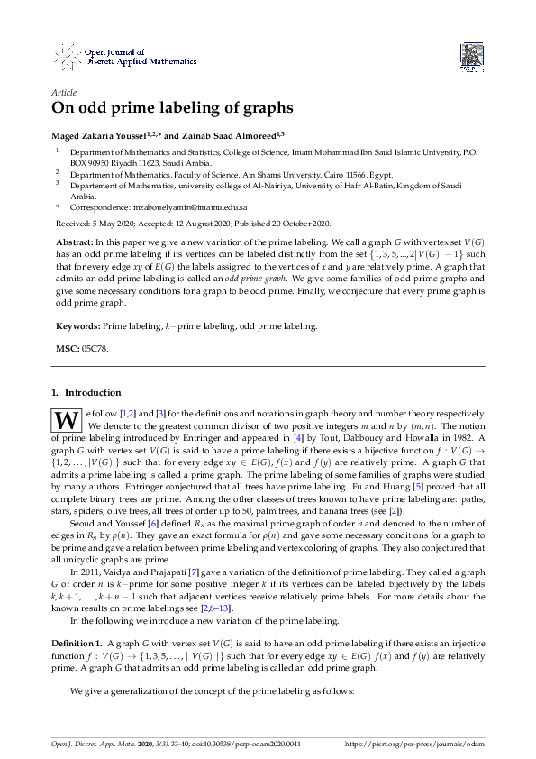 (PDF) On odd prime labeling of graphs