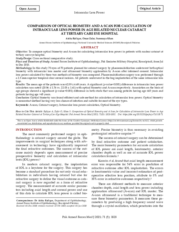 (PDF) Comparison of Optical Biometry and a Scan for Calculation of ...