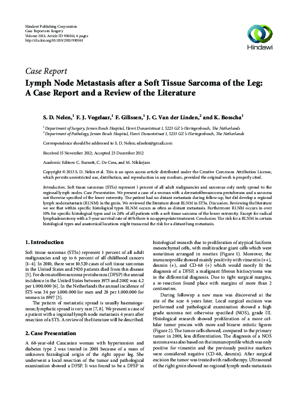 (PDF) Lymph Node Metastasis after a Soft Tissue Sarcoma of the Leg: A ...