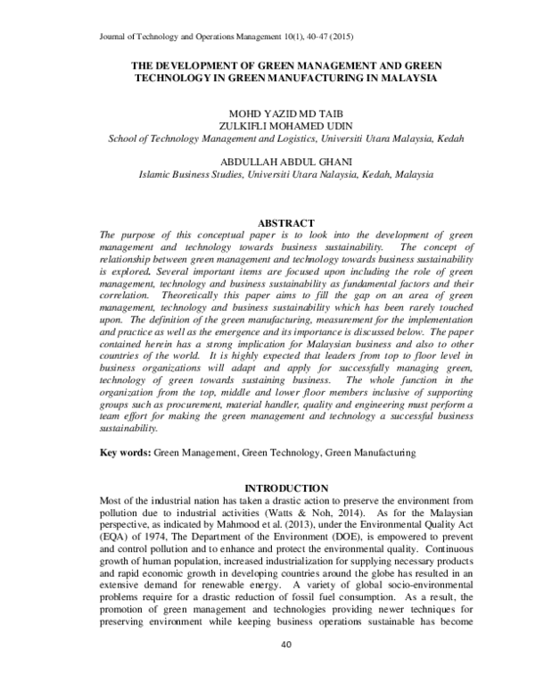(PDF) The development of green management and green technology in green ...